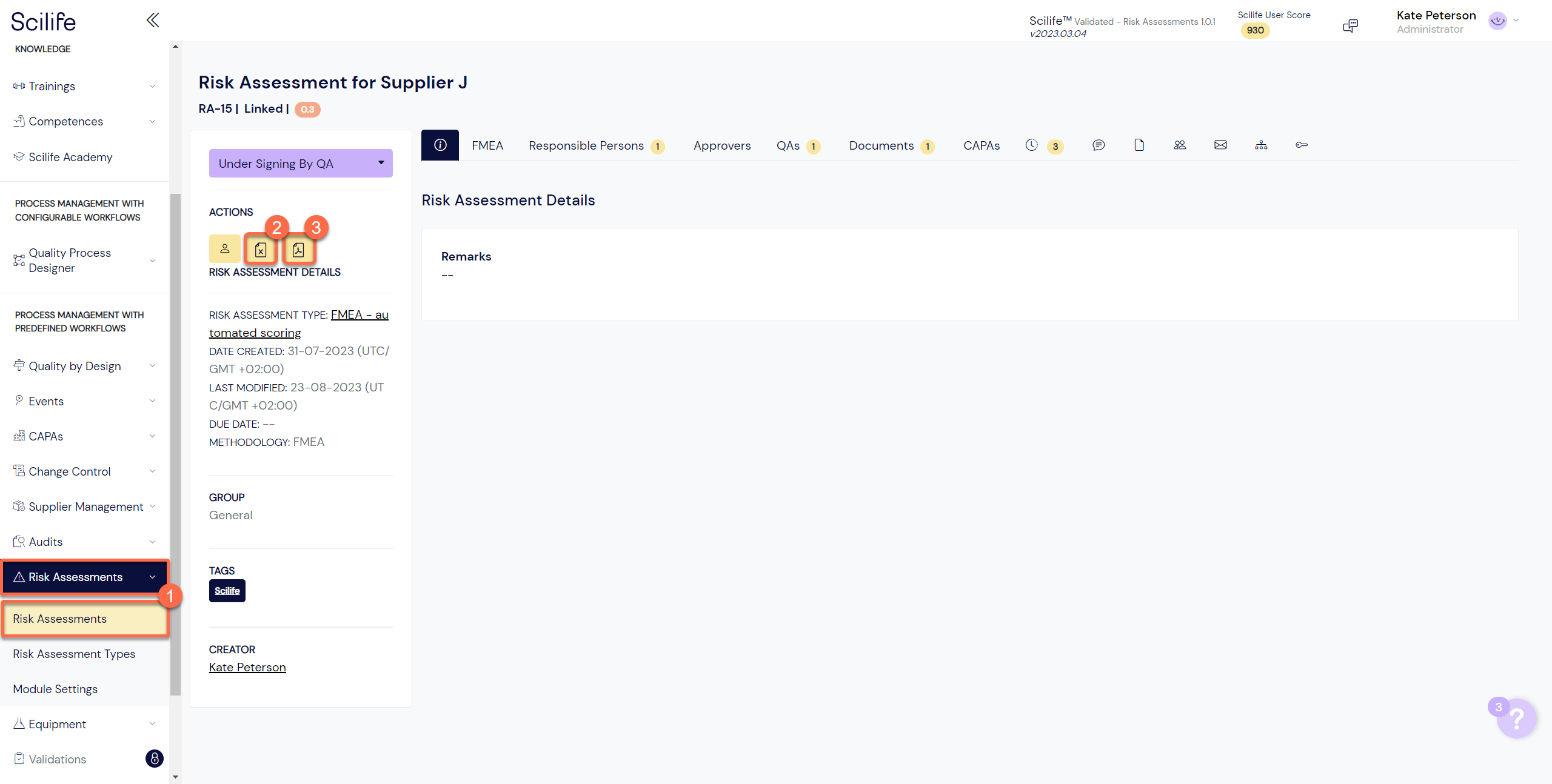 Downloading a Risk Assessment Report – Scilife