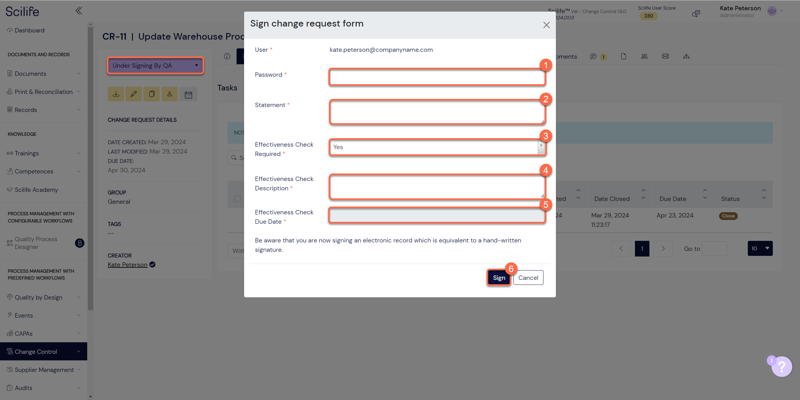 How do I add an Effectiveness Check to a Change Request? – Scilife