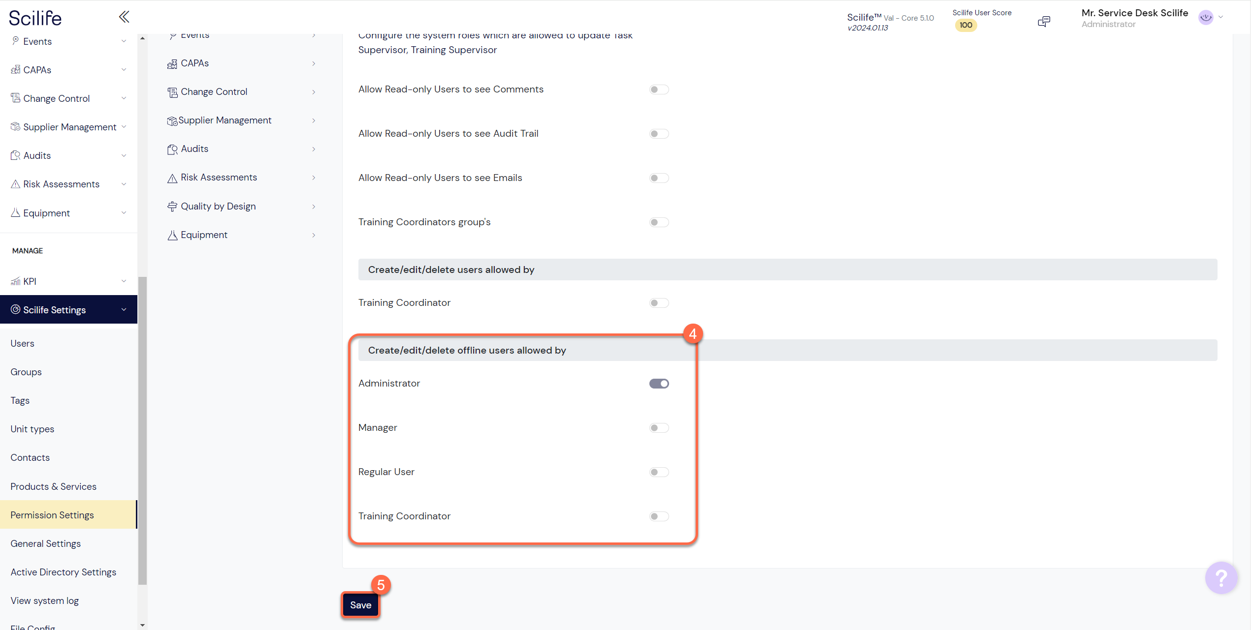 Where can I configure who can update offline users? – Scilife