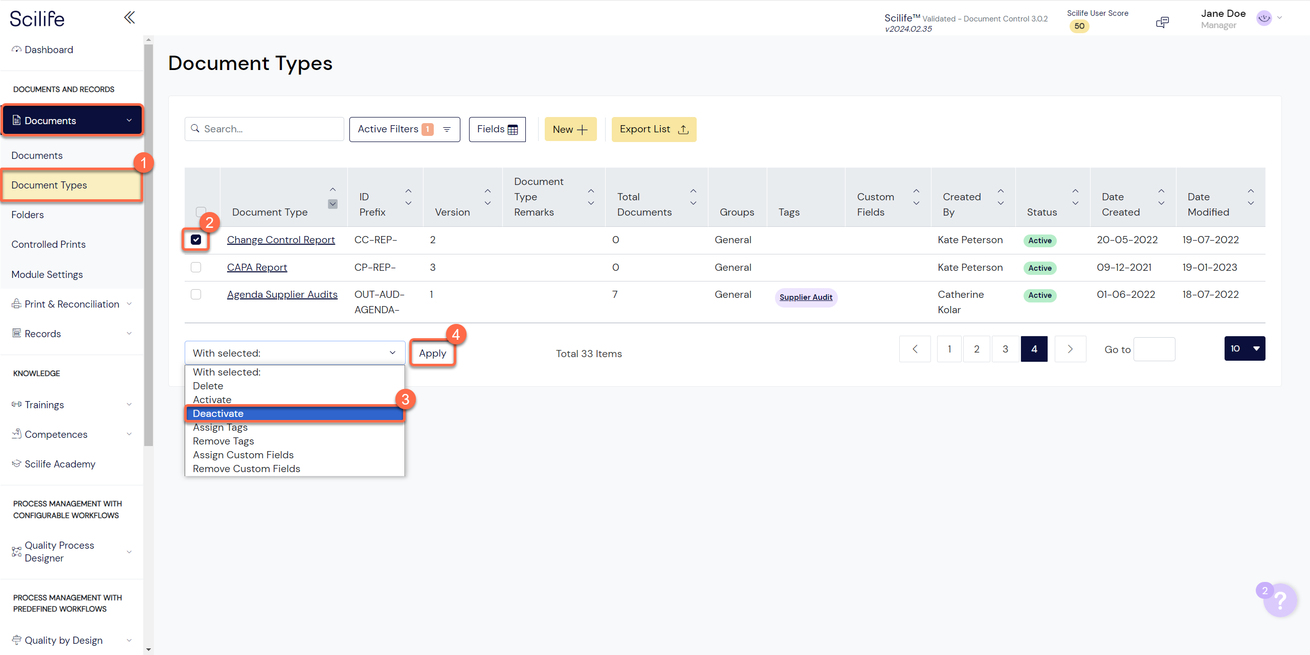 How do I deactivate a Document Type? – Scilife