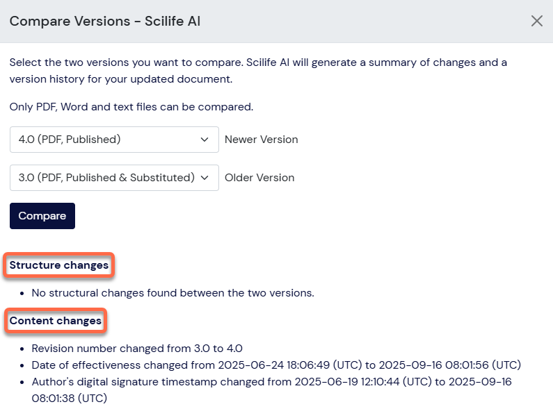 Compare Document Versions – Scilife