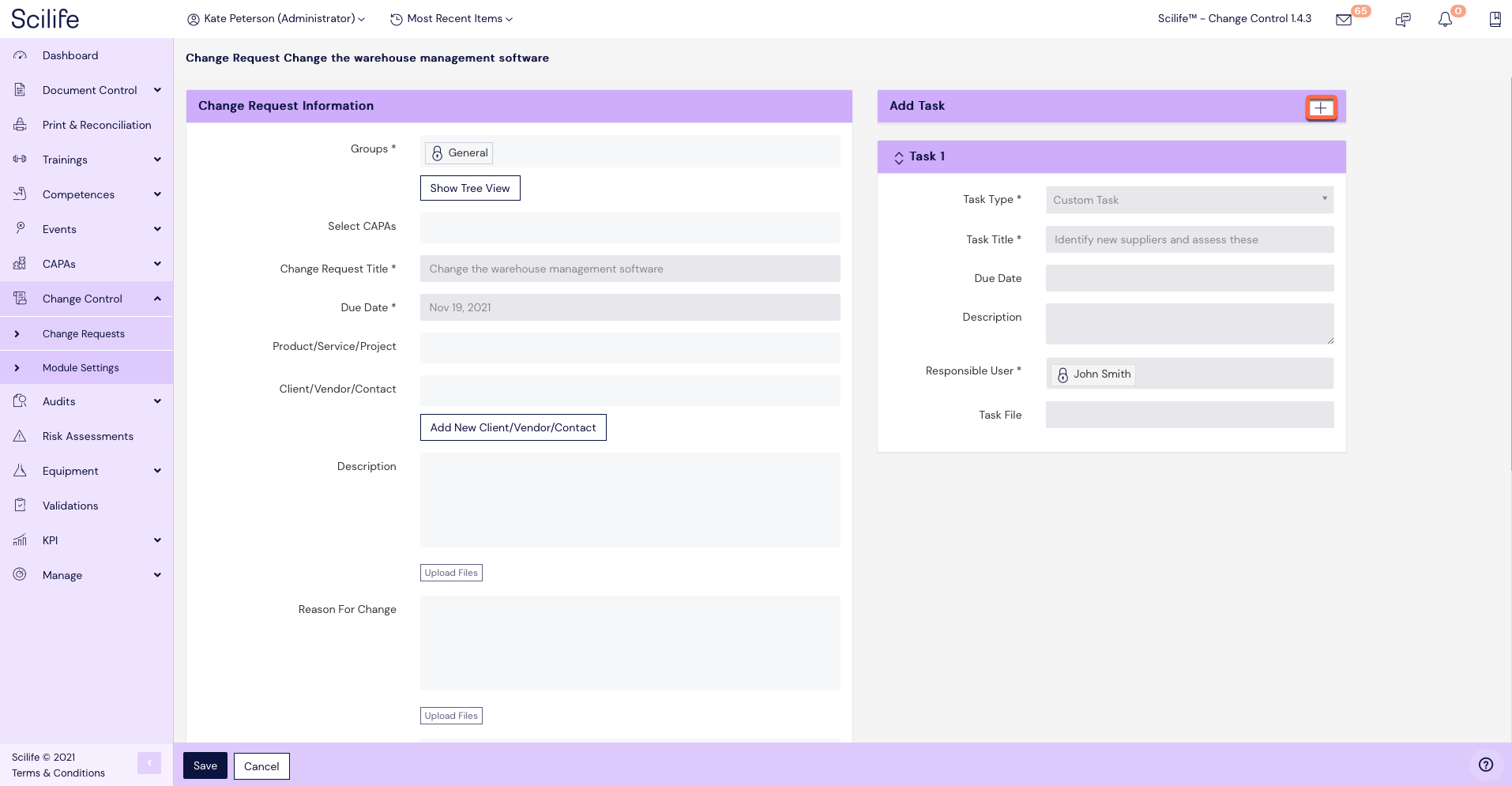 How to add an Update Documents Task to a Change Request – Scilife