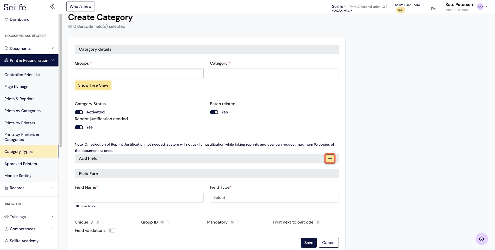 Fields within a Category Type – Scilife