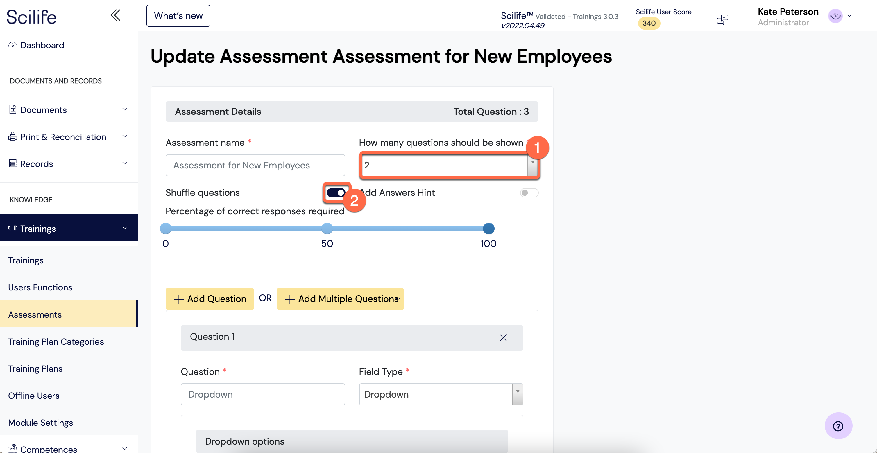 What happens when you shuffle questions in an Assessment? – Scilife