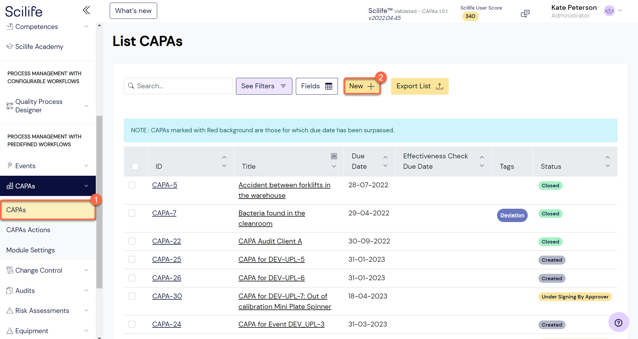 Creating a simple workflow CAPA – Scilife