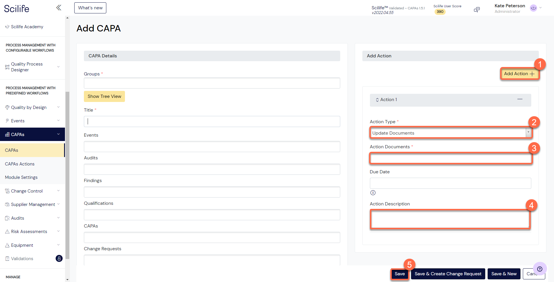 How to add an Update Documents Action to a CAPA – Scilife